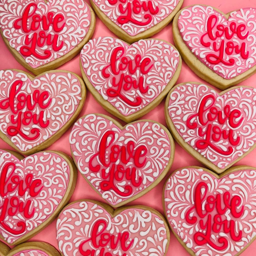 'love you' intricate heart cookies - Hayley Cakes and Cookies Hayley ...
