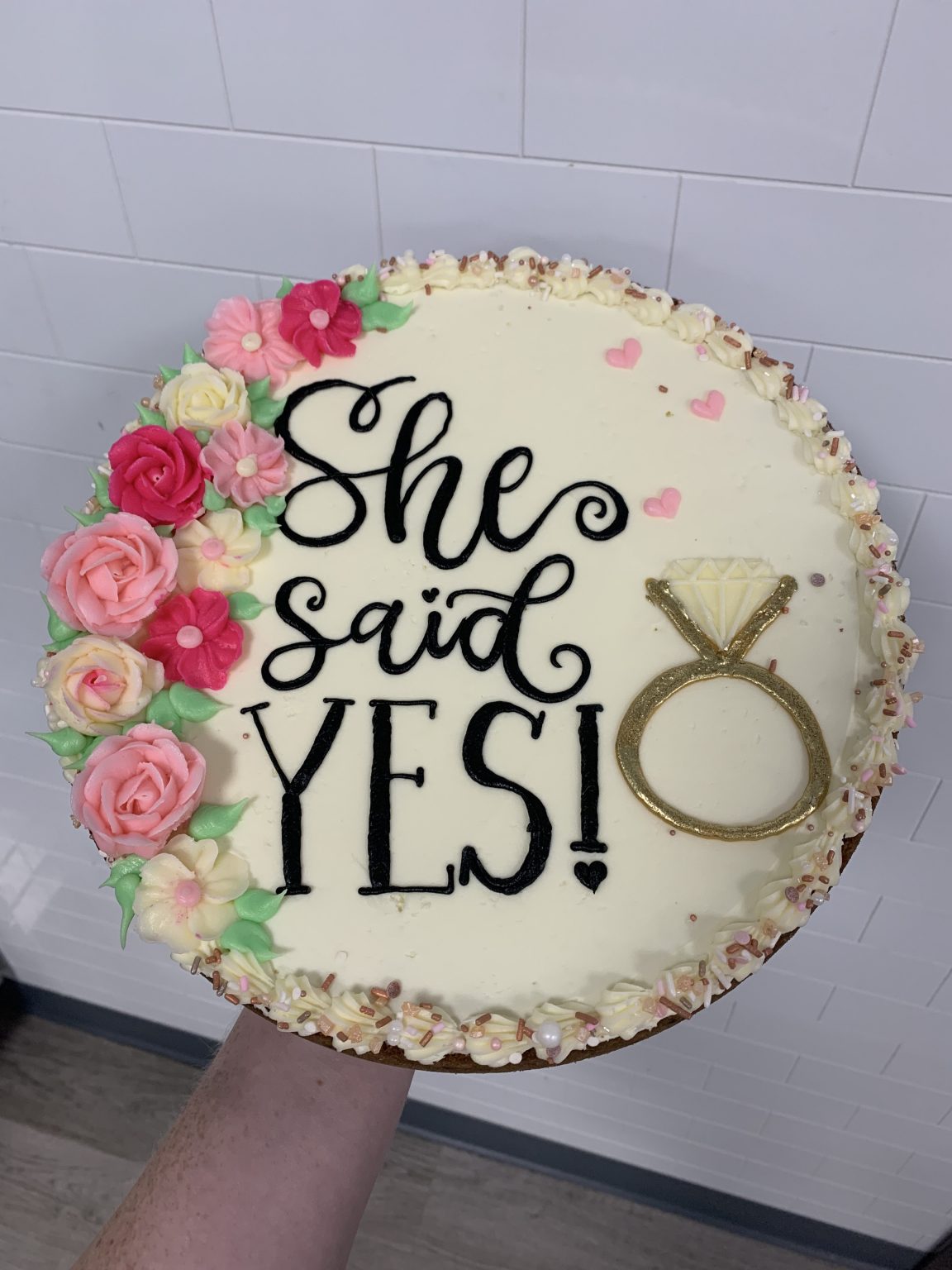 She said yes! engagement cookie cake - Hayley Cakes and Cookies Hayley ...