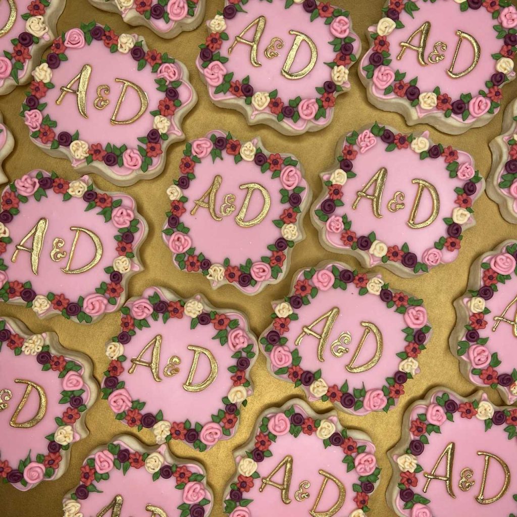Dusty Rose Floral Monogram Cookies - Hayley Cakes and Cookies Hayley ...