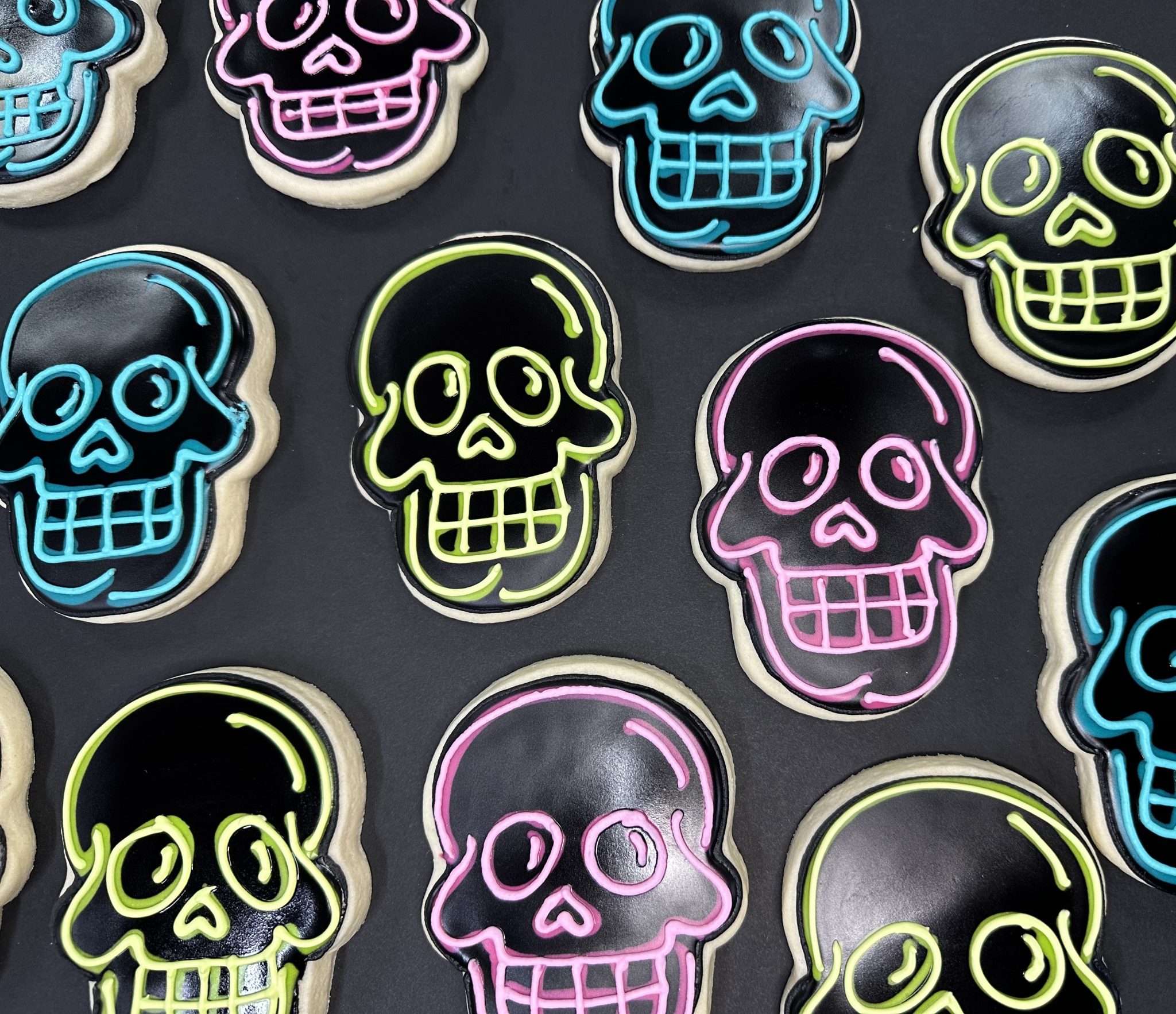 Neon Sugar Skulls Cookies - Hayley Cakes and Cookies Hayley Cakes and ...