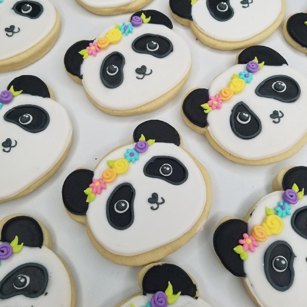 Panda with Pastel flower crown Cookie - Hayley Cakes and Cookies Hayley ...