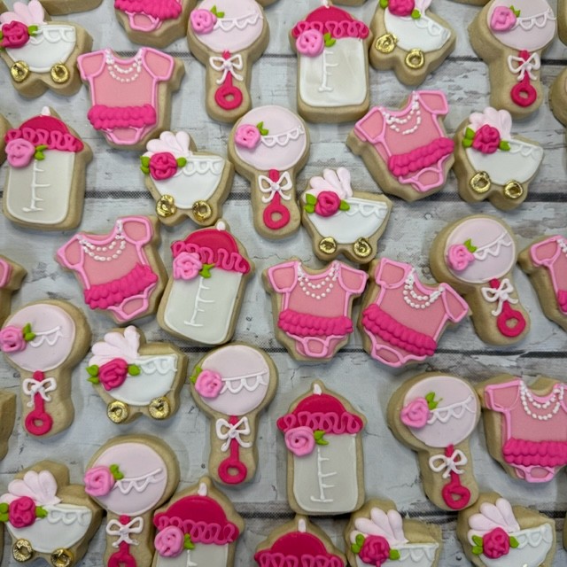 royally pink mini baby shower cookies, set of 36 - Hayley Cakes and ...